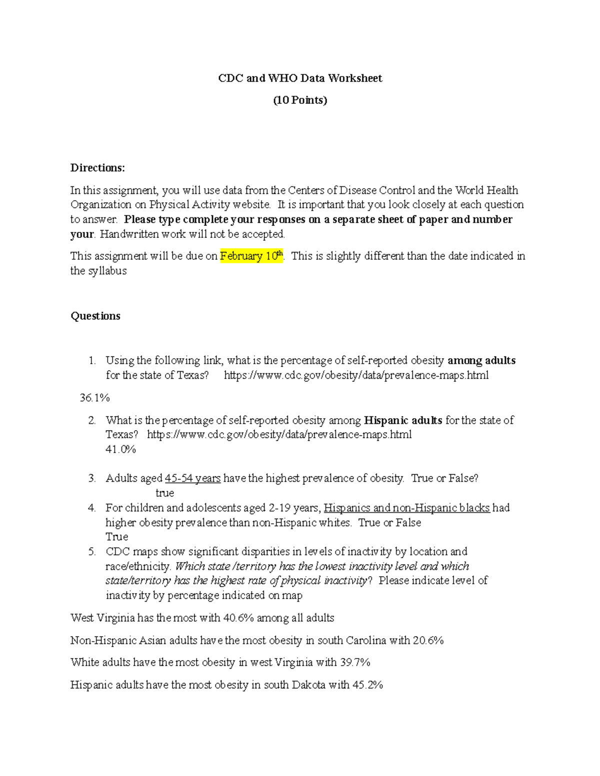 CDC and WHO Data Worksheet with Instructions - Sprint 2023 - CDC and ...