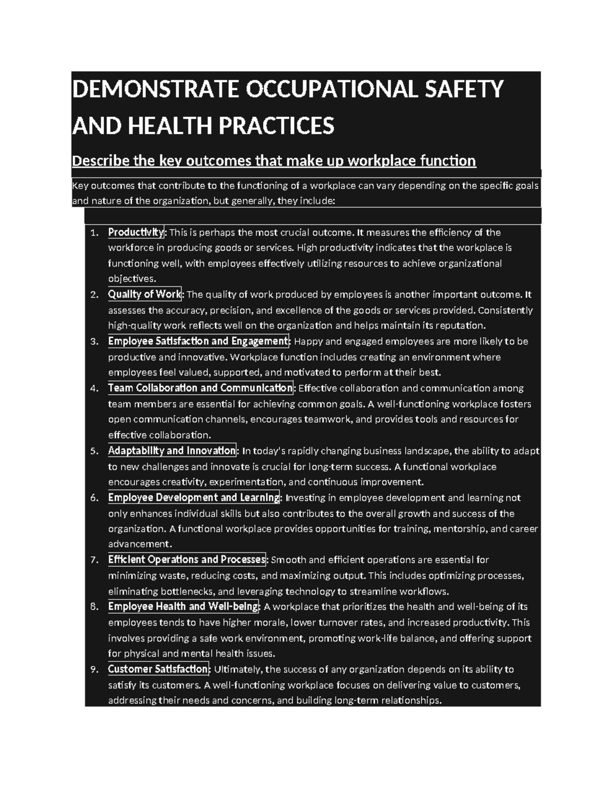 Demonstrate Occupational Safety AND Health PRAC -Calis - DEMONSTRATE ...