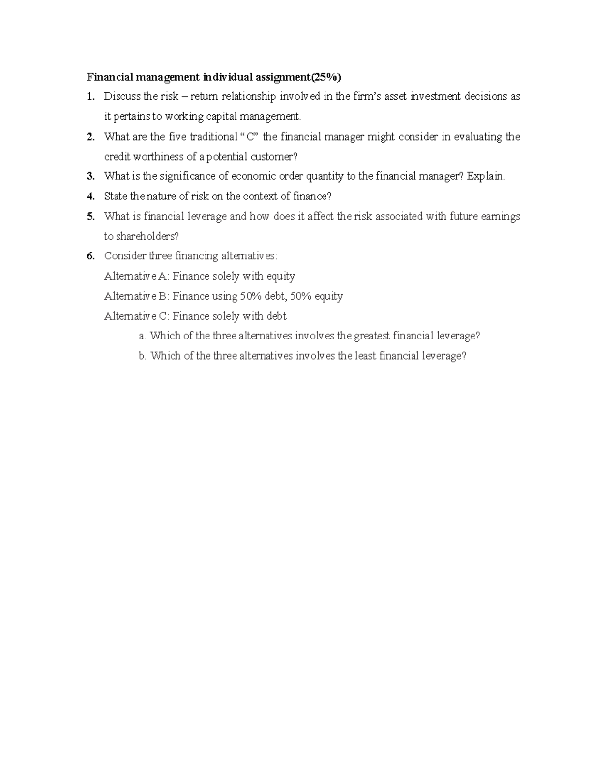 Financial management individual assignment - Financial management ...