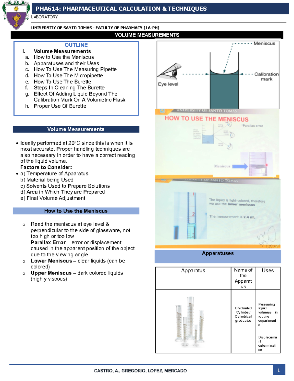 1APH PHA614 Volume Measurements - LABORATORY UNIVERSITY OF SANTO TOMAS ...