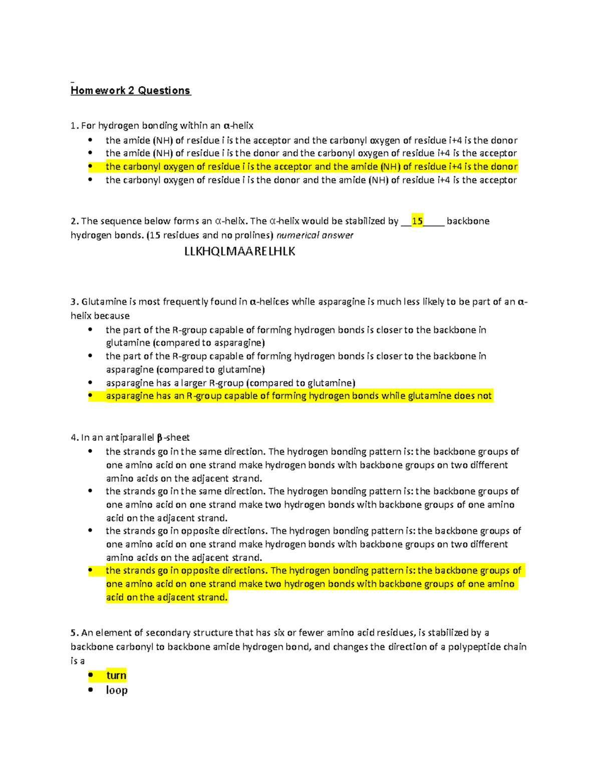 Homework 2 Questions - Homework 2 Questions For hydrogen bonding within ...