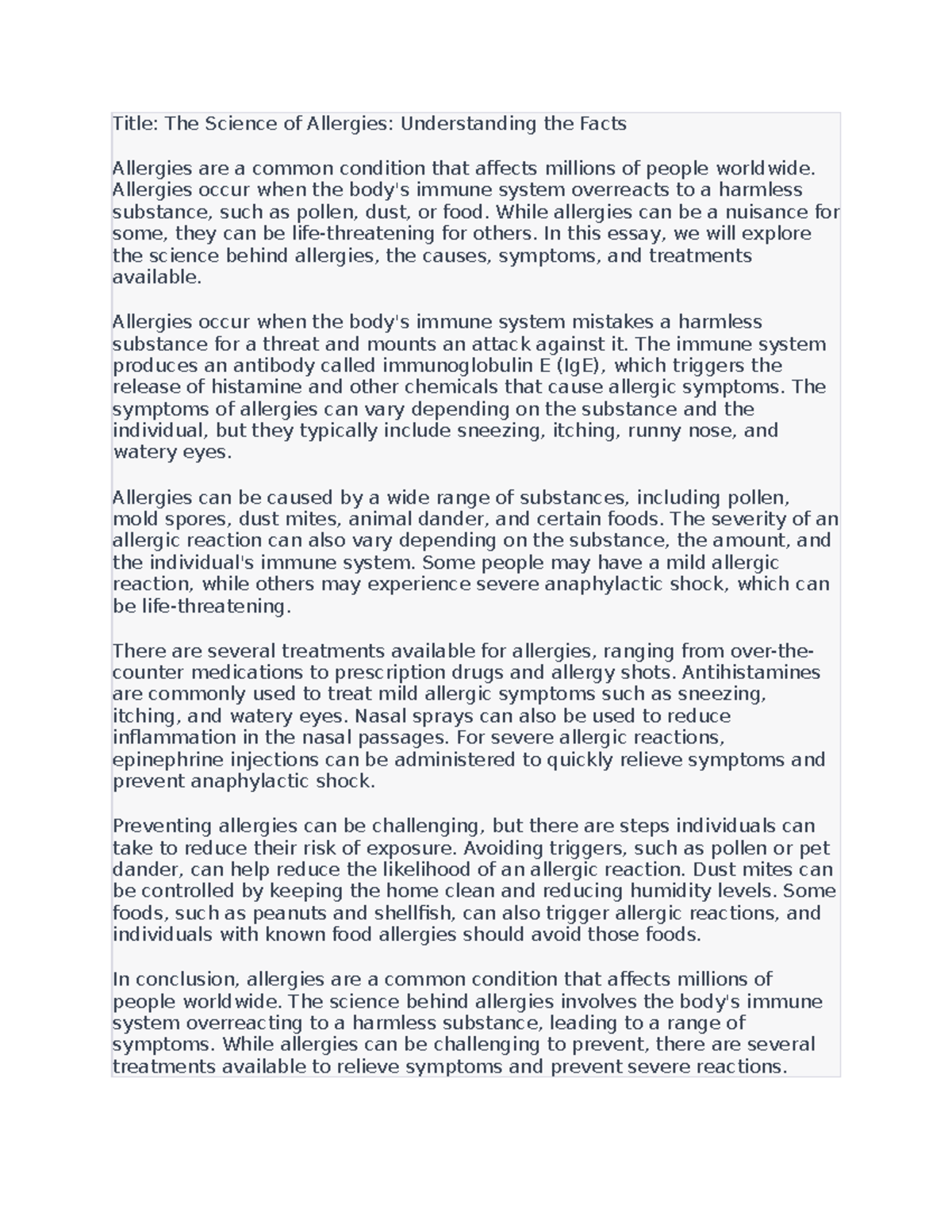 The Science of Allergies - Understanding the Facts - Title: The Science ...