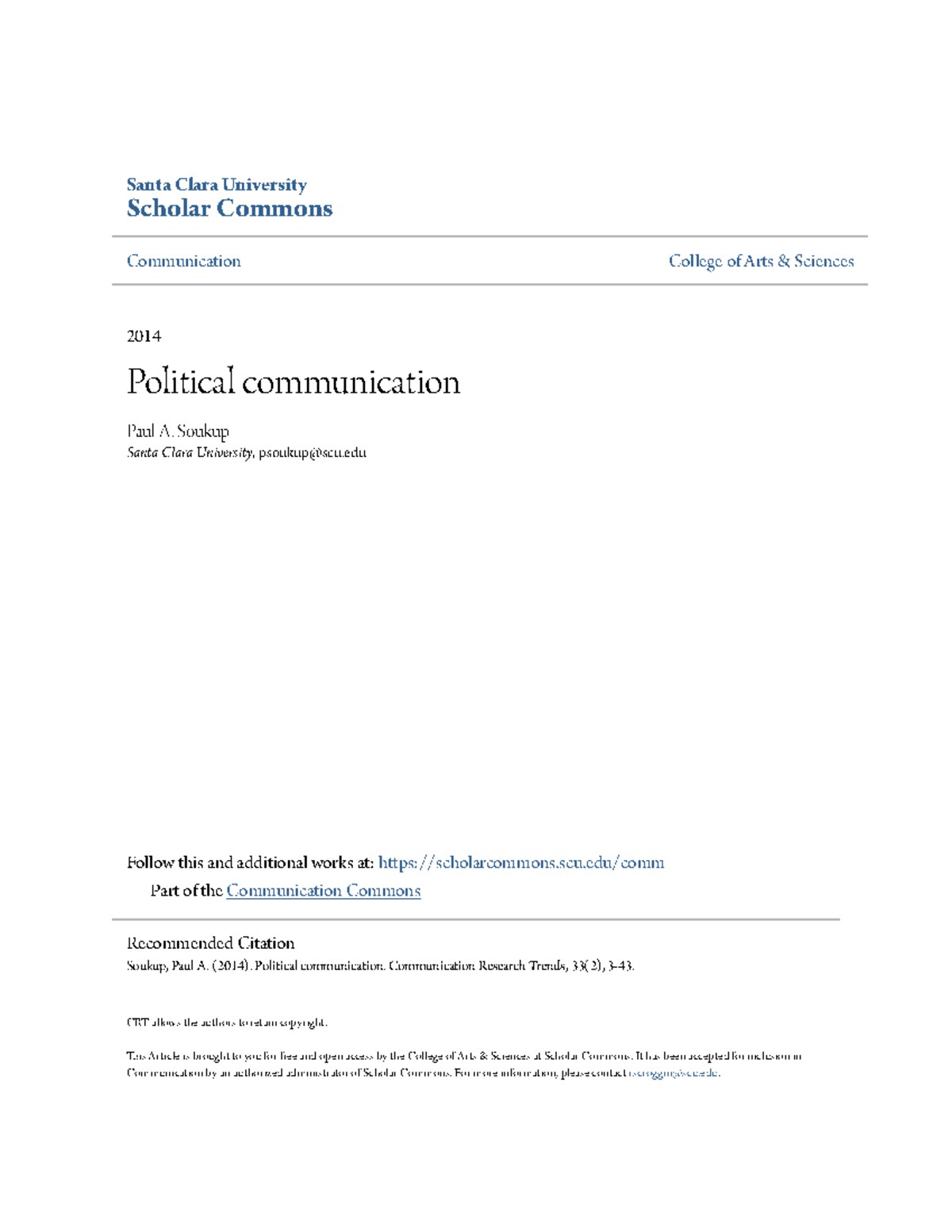 Political communication 1 UNIT 1 - Santa Clara University Scholar ...