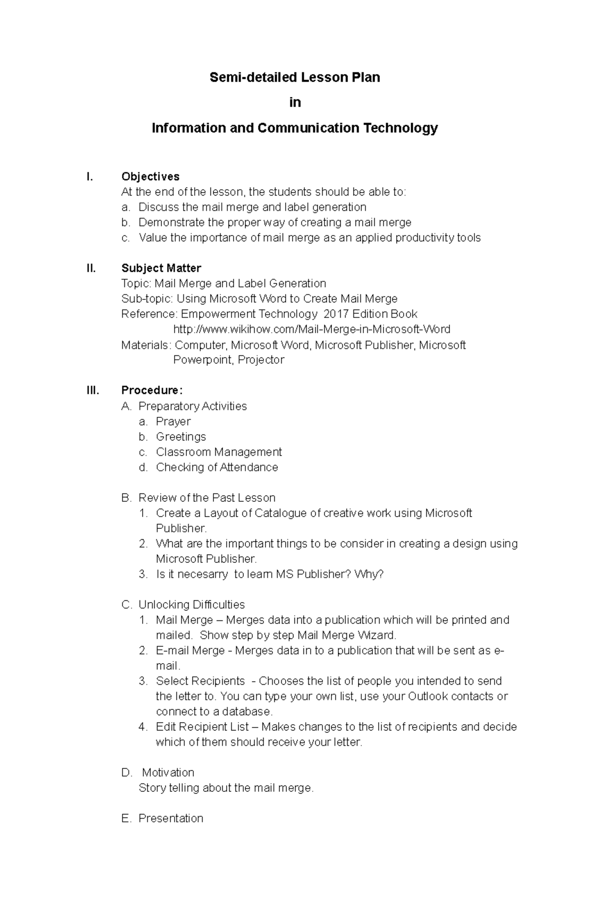 Semi-detailed Lesson Plan in Information - Semi-detailed Lesson Plan in ...