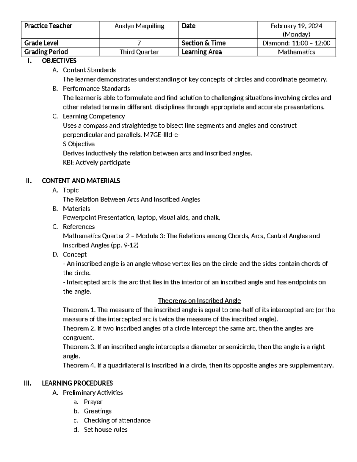 Manlilisid-LP - Lesson plan about the laws pf exponents - Practice ...