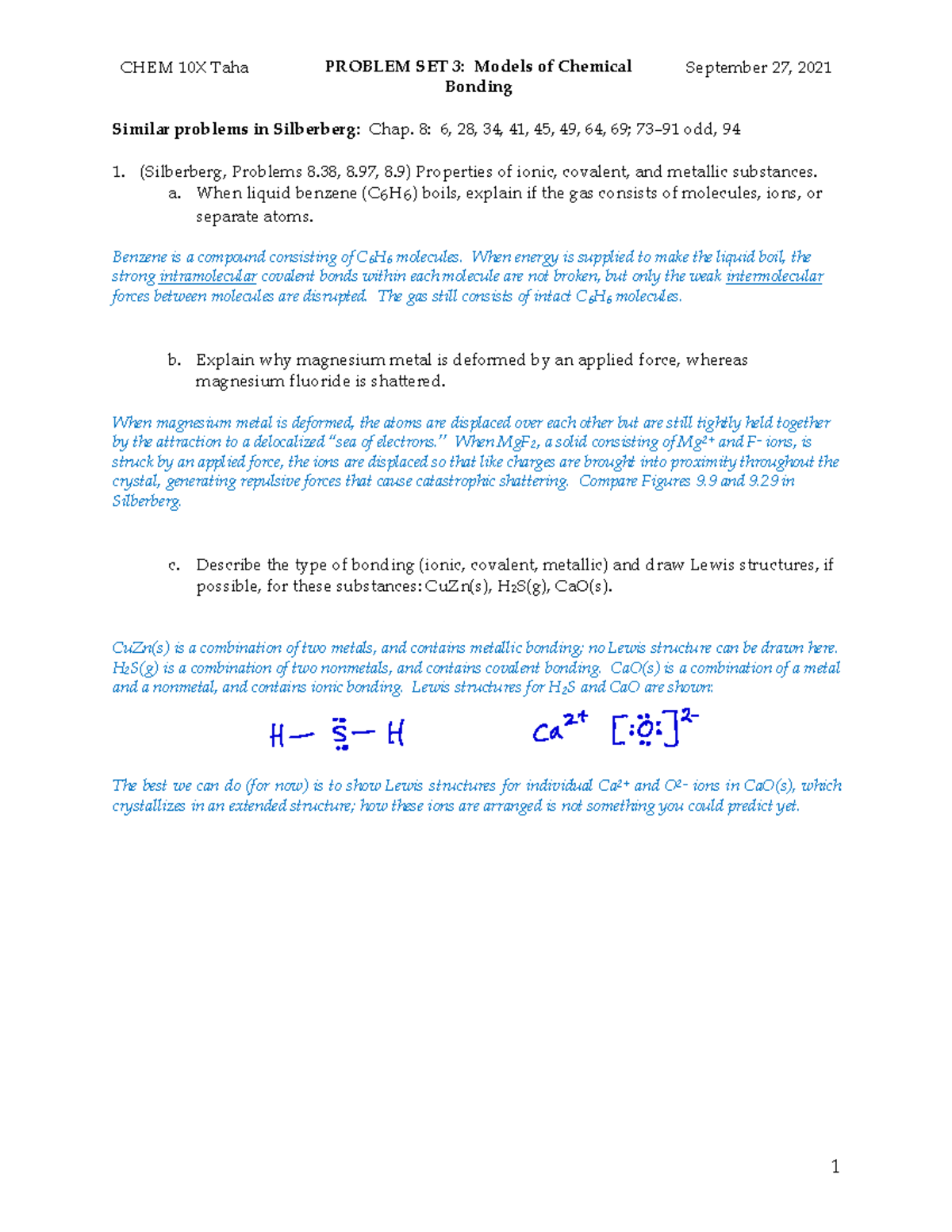 Problem Set 3 2021 Solutions 1 - Bonding Similar problems in Silberberg: Chap. 8: 6, 28, 34, 41 ...