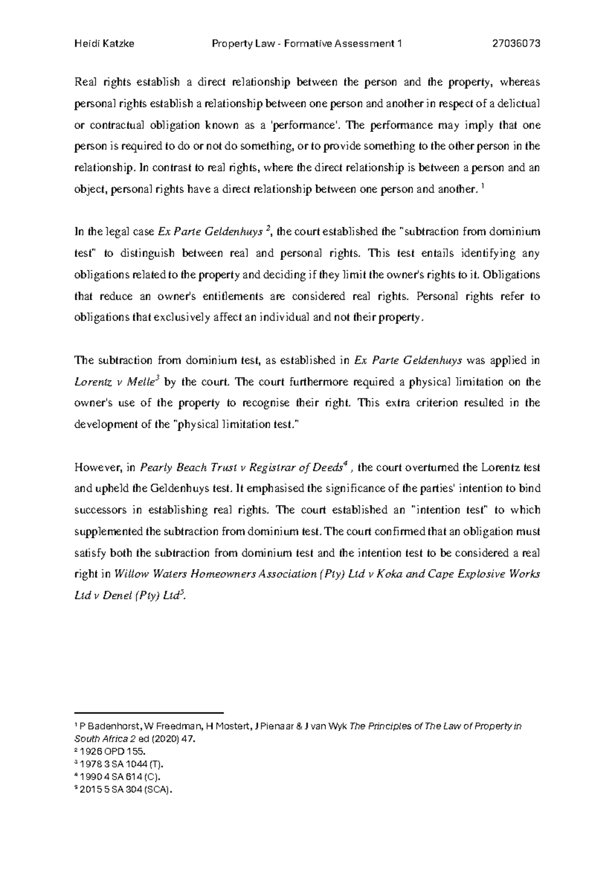 FAF 1 - Formative Assessment - Heidi Katzke Property Law - Formative Assessment 1 27036073 Real ...