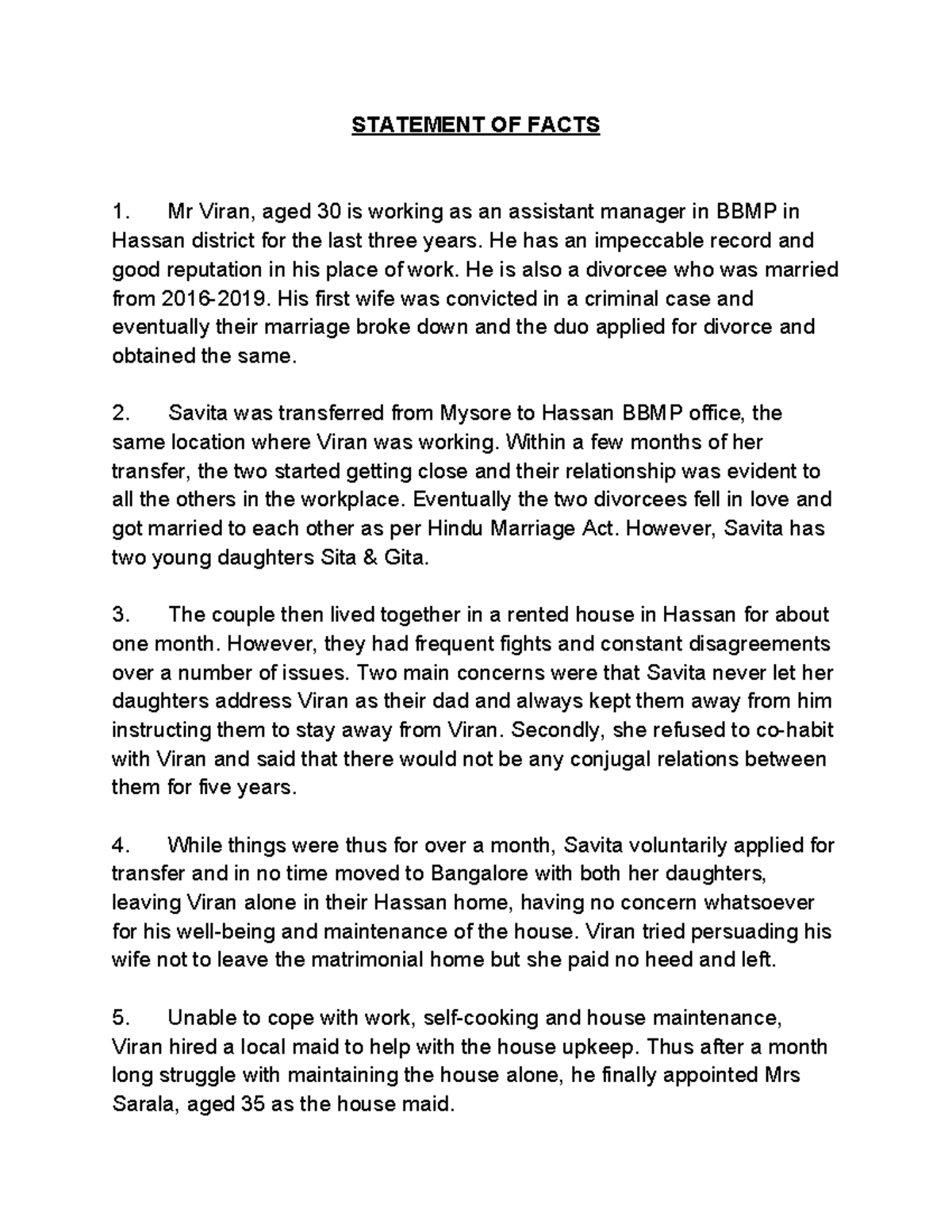 Memorial-1 - Moot memorial preparation - STATEMENT OF FACTS Mr Viran ...