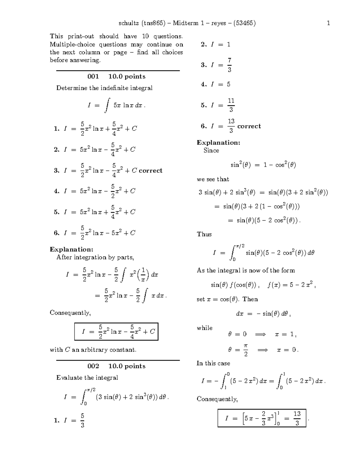 Midterm 1-solutions - This print-out should have 10 questions. Multiple ...