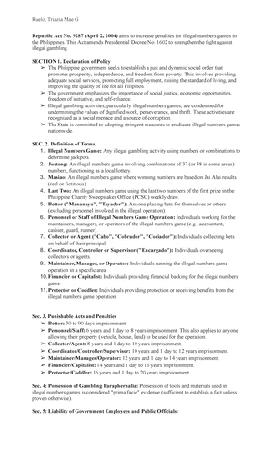 RA No. 9208 as amended by RA No. 10364 - Ruelo, Trizzia Mae G REPUBLIC ...