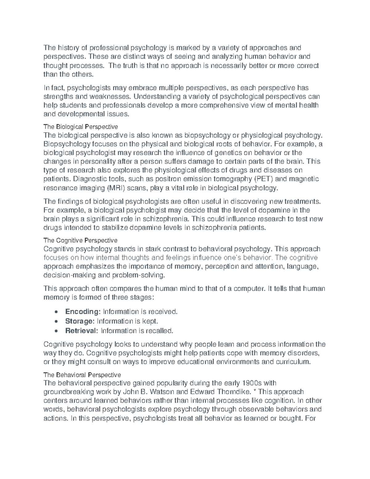 Perspectives in psychology notes - The history of professional ...