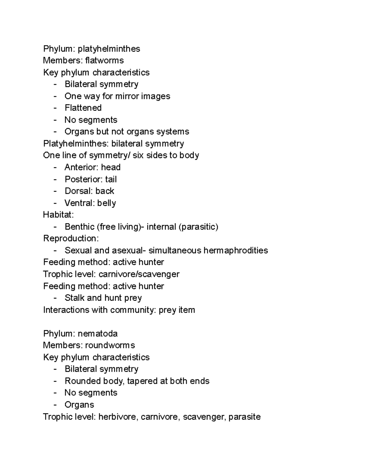 Marine biology p - phylum platyhelminthes, nematoda and annelida ...