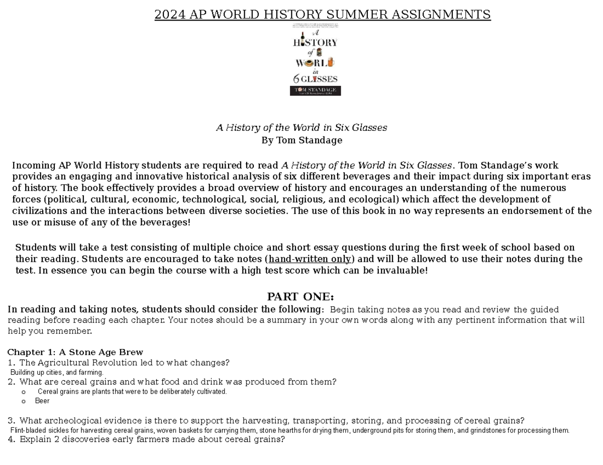 6 Glasses Summer Work - jblfjkabflabfklljawdkfjb.fjd - 2024 AP WORLD ...