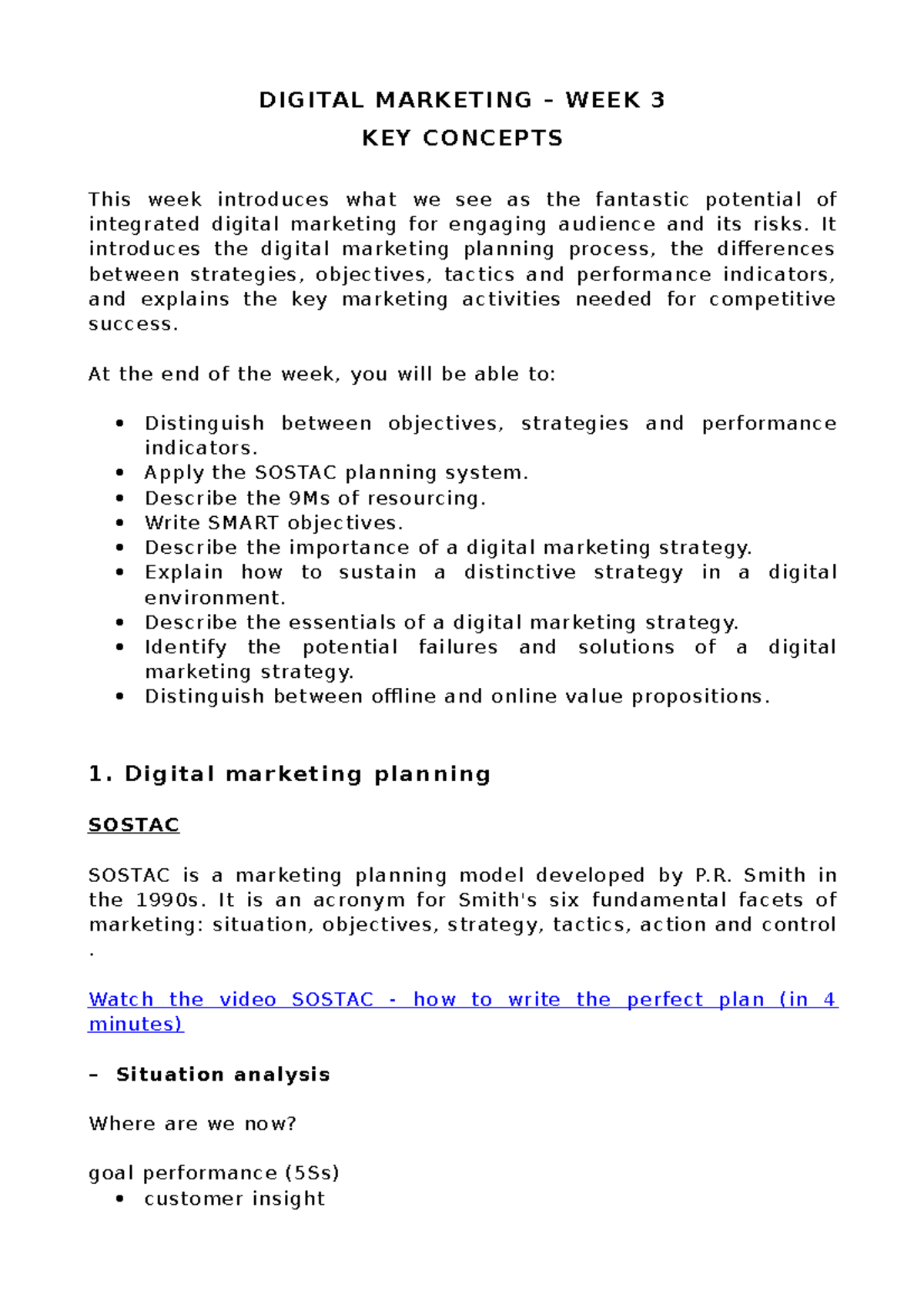 Digital marketing planning and strategy - DIGITAL MARKETING – WEEK 3 ...