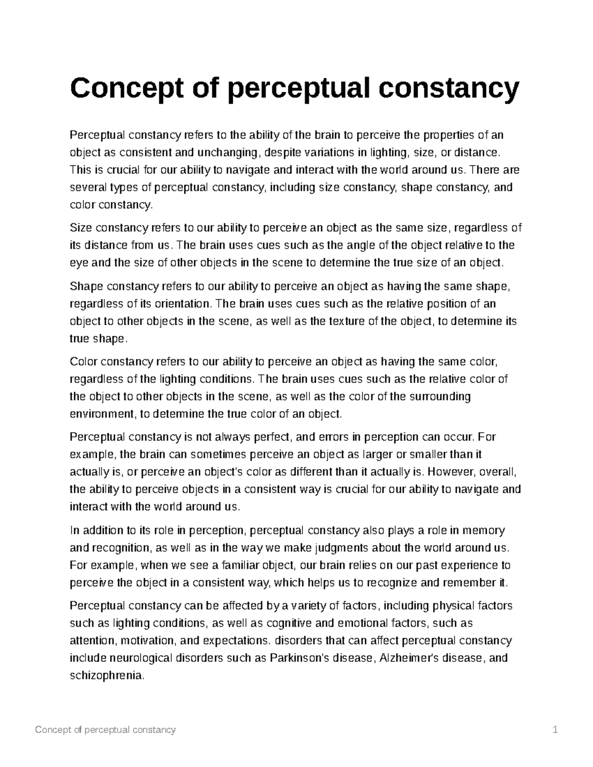 Concept of perceptual constancy - This is crucial for our ability to ...