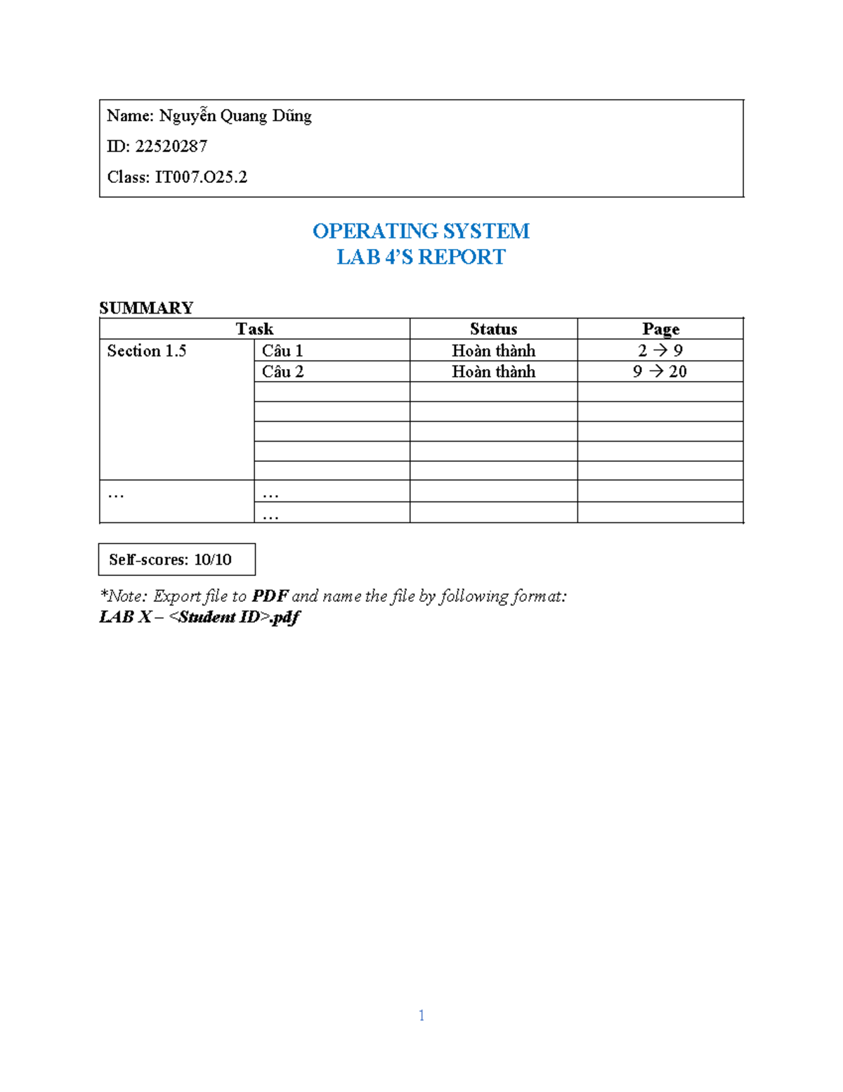 Lab 4-22520287 - IT007 - Name: Nguyễn Quang Dũng ID: 22520287 Class ...