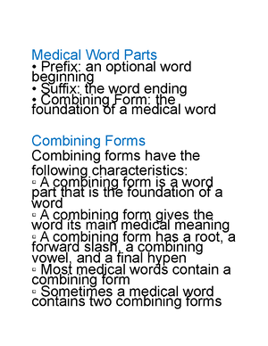 Medical Word Parts - Prefixes Prefixes have the following ...