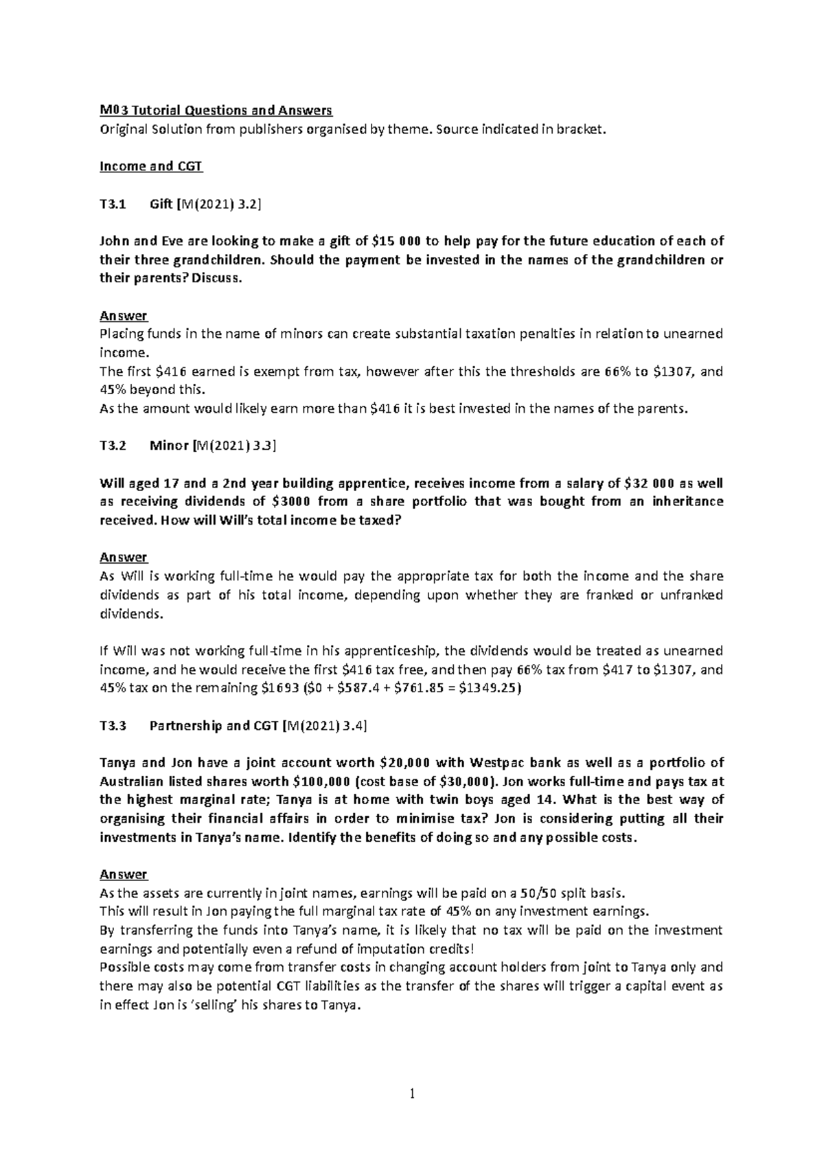 Tutorial M03 Questions and Answers - M03 Tutorial Questions and Answers Original Solution from ...