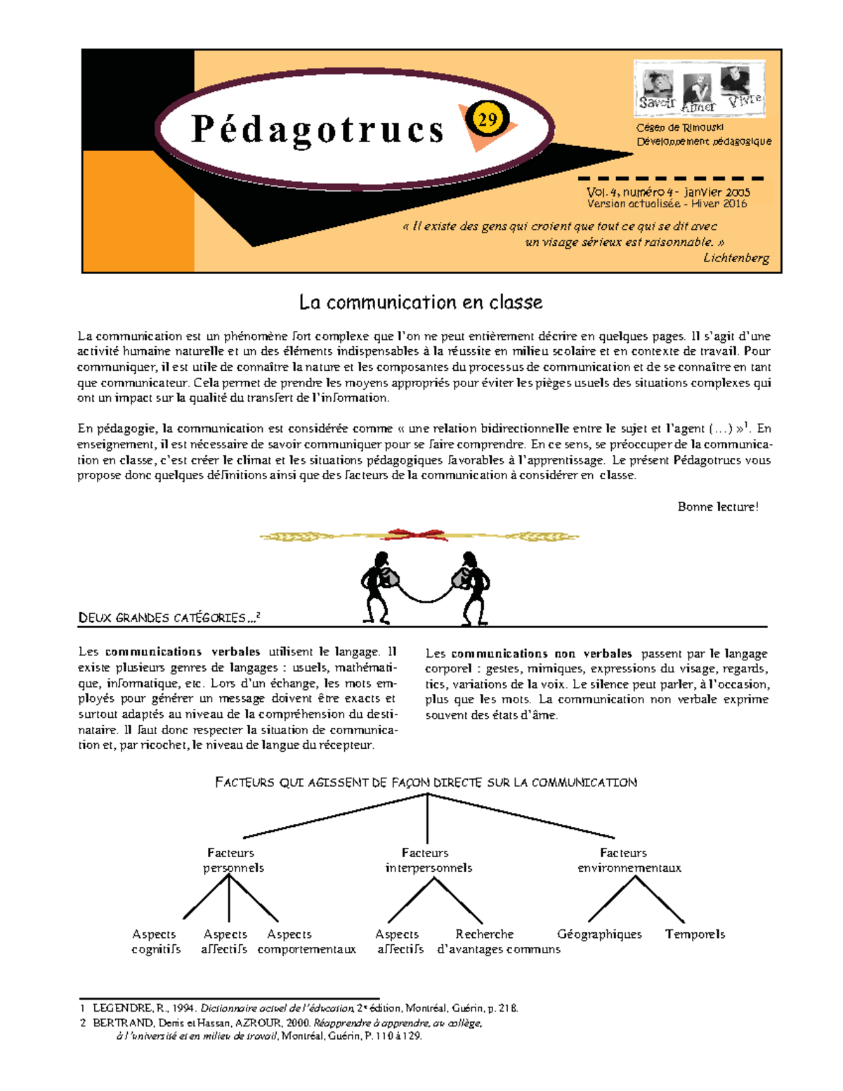 La communication en classe (no 29) - Cégep de Rimouski Développement pédagogique Vol. 4, numéro ...