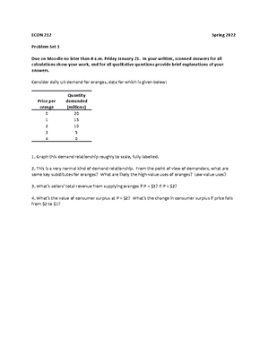 ECON 212 PS3 S22 - practice problems - ECON 212 Spring 2022 Hard Copy Problem Set 3 Submit on ...