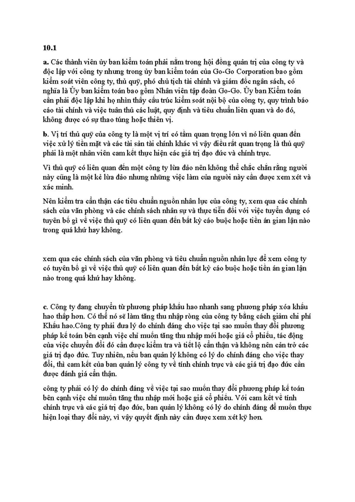 Htttkt - 10. a. Các thành viên ủy ban kiểm toán phải nằm trong hội đồng quản trị của công ty và ...