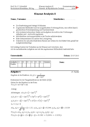 Analysis 2 Mathe 2 4HÜ - Prof. Dr. F. Schönfeld HA Analysis 2 ...