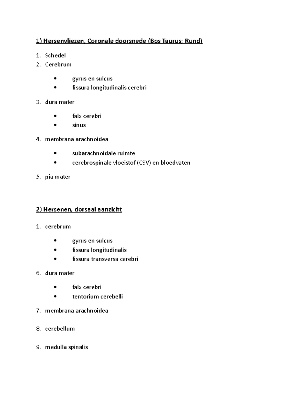 Hersen Anatomie - termenlijst - 1) Hersenvliezen, Coronale doorsnede ...