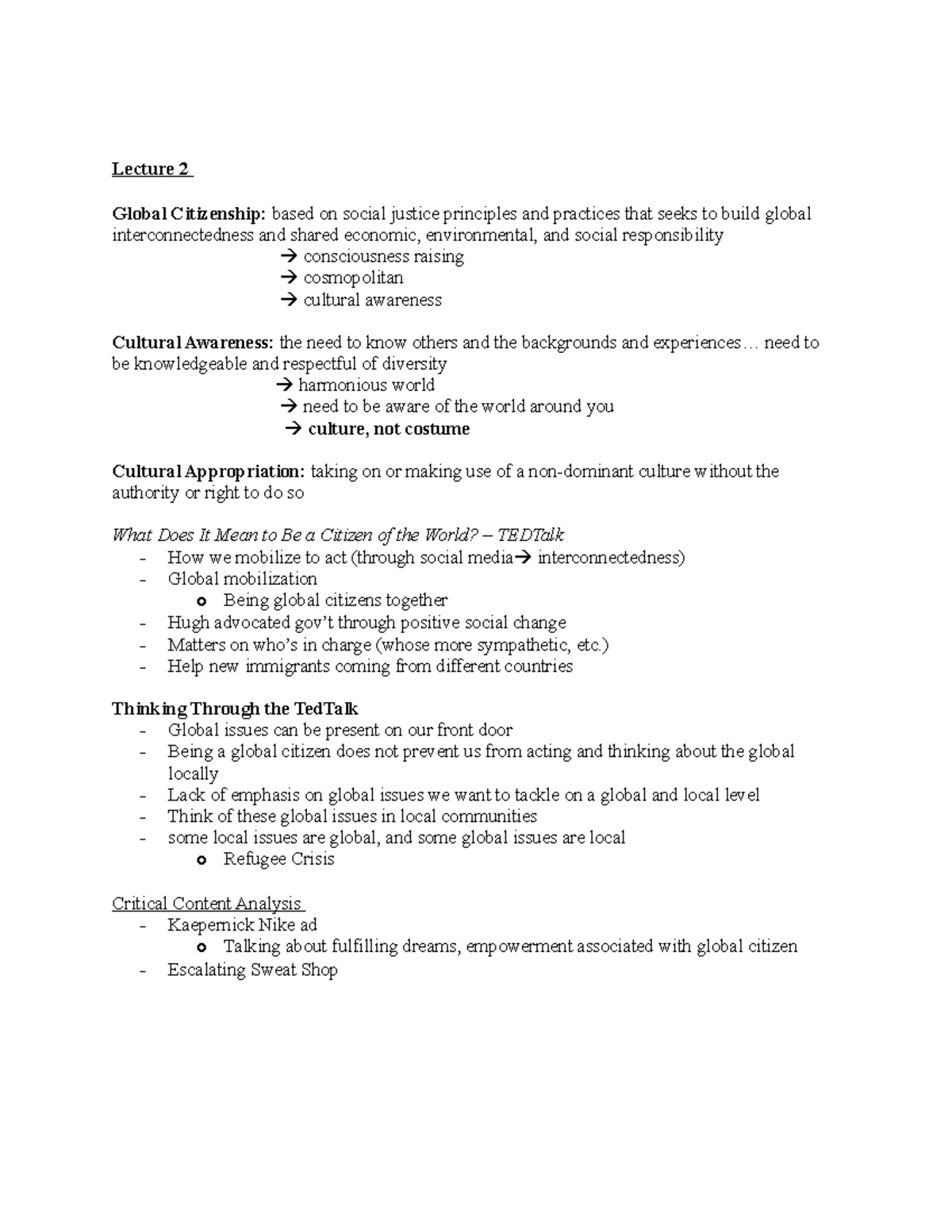 Lecture 2 - Lecture 2 Global Citizenship: based on social justice ...