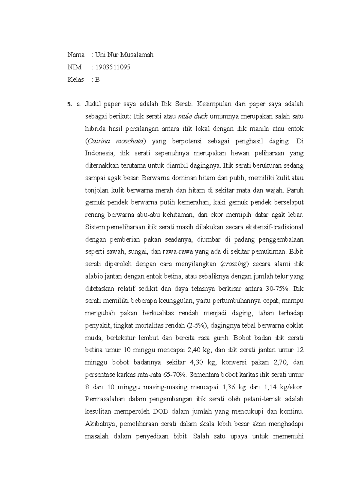 5 1903511095 Uni Nur Musalamah - Nama : Uni Nur Musalamah NIM ...