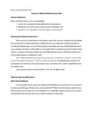GEC 1 Lesson 1. The Self from Various Philosophical Self - GEC 1 (Understanding the Self) Lesson ...