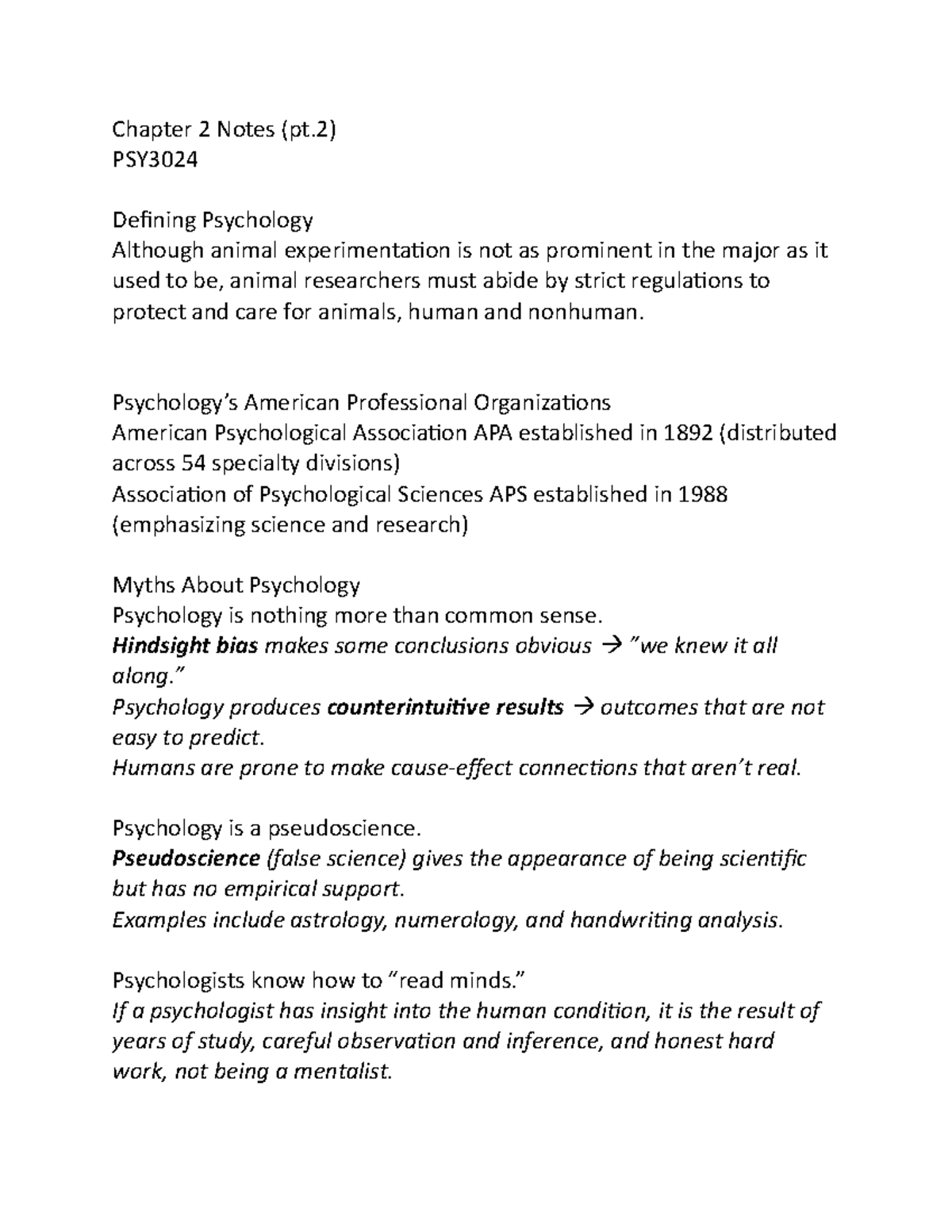 Chapter 2 Notes PT2 PSY3024 - Chapter 2 Notes (pt) PSY Defining ...