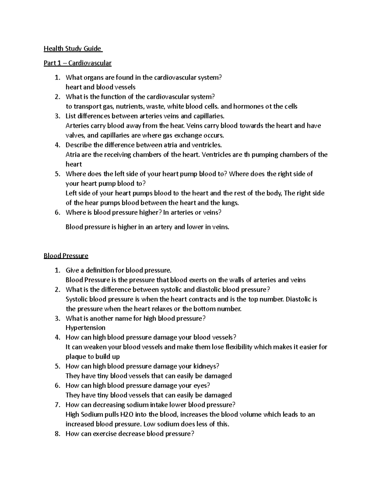 HS Health Unit 2 Study Guide Part 1 - Health Study Guide Part 1 ...