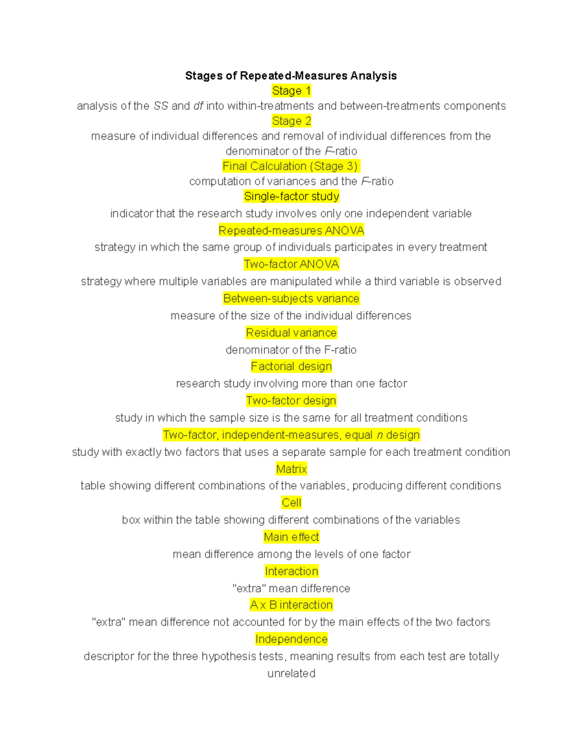 Mind Tap 13 Mastery - Stages of Repeated-Measures Analysis Stage 1 ...