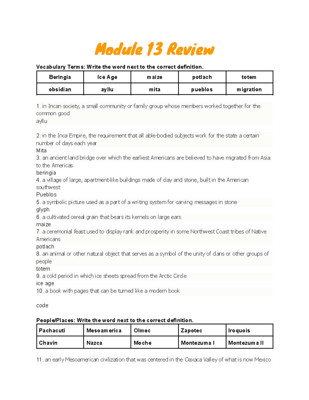 Module 13 Review - Module 13 Review Vocabulary Terms: Write the word ...