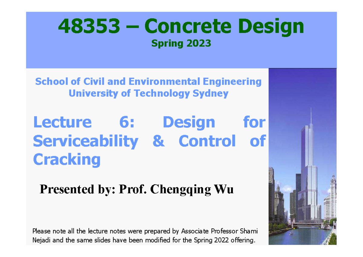 48353-CD-S23-Lecture 6 Slides-1 - 48353 – Concrete Design Spring 2023 ...