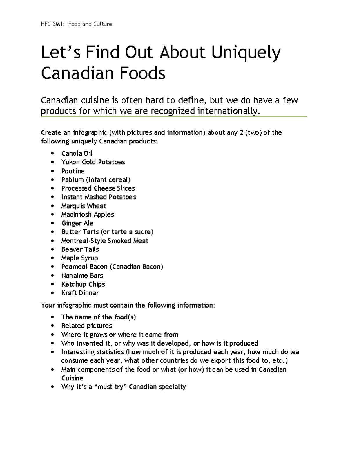 Uniquely canadian foods - HFC 3M1: Food and Culture Let’s Find Out ...