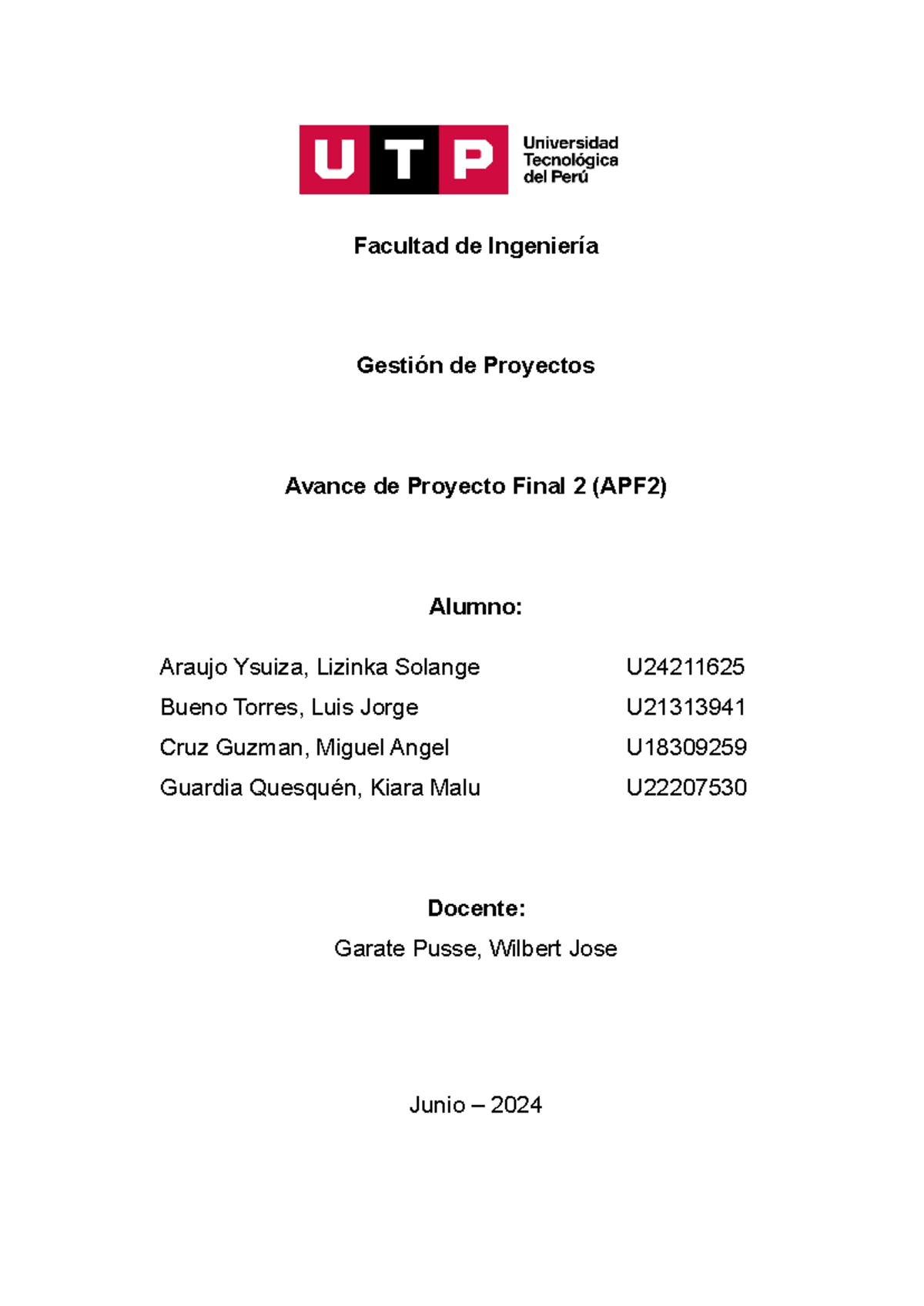 APF2-Grupo 3 - Avance - Facultad de Ingeniería Gestión de Proyectos ...