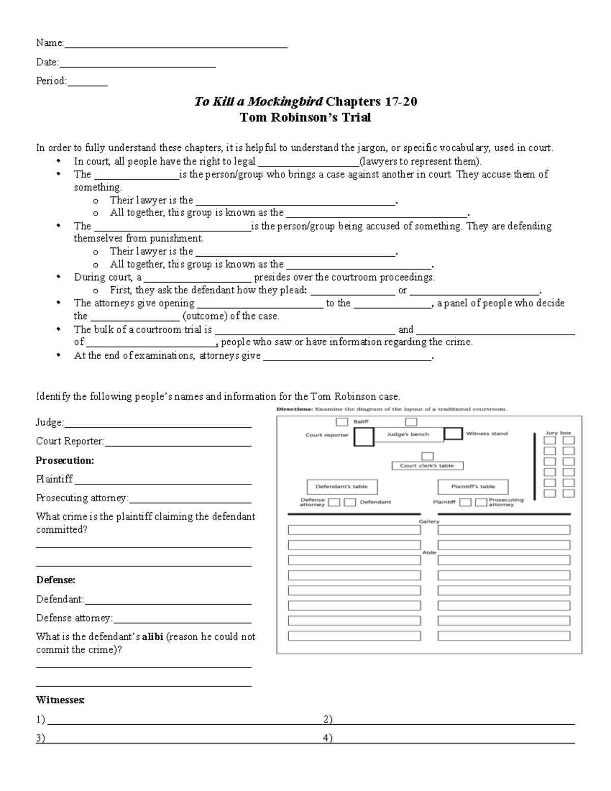 G.O - The Trial of Tom Robinson - Name: Date: Period: To Kill a ...
