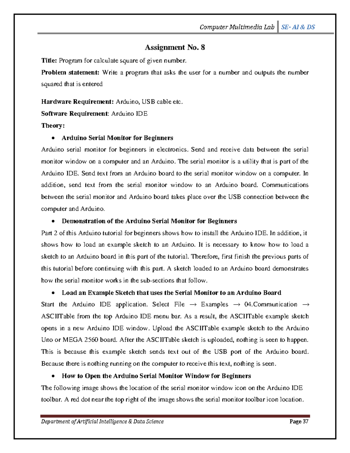 Assignment No 8 IOT Manual - Computer Multimedia Lab SE- AI & DS Department of Artificial - Studocu