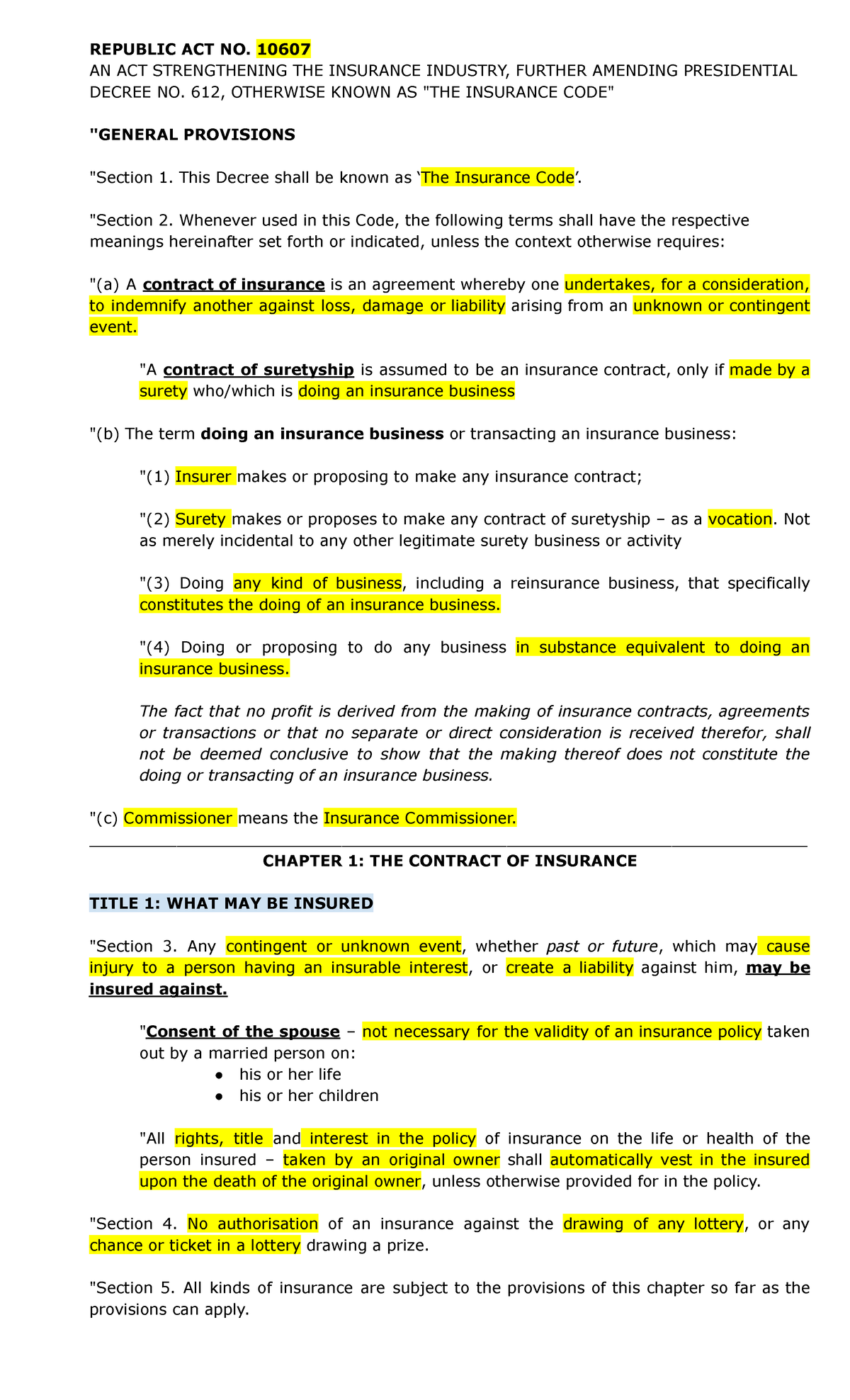 Insurance Code of the Philippines - Law - REPUBLIC ACT NO. 10607 AN ACT ...