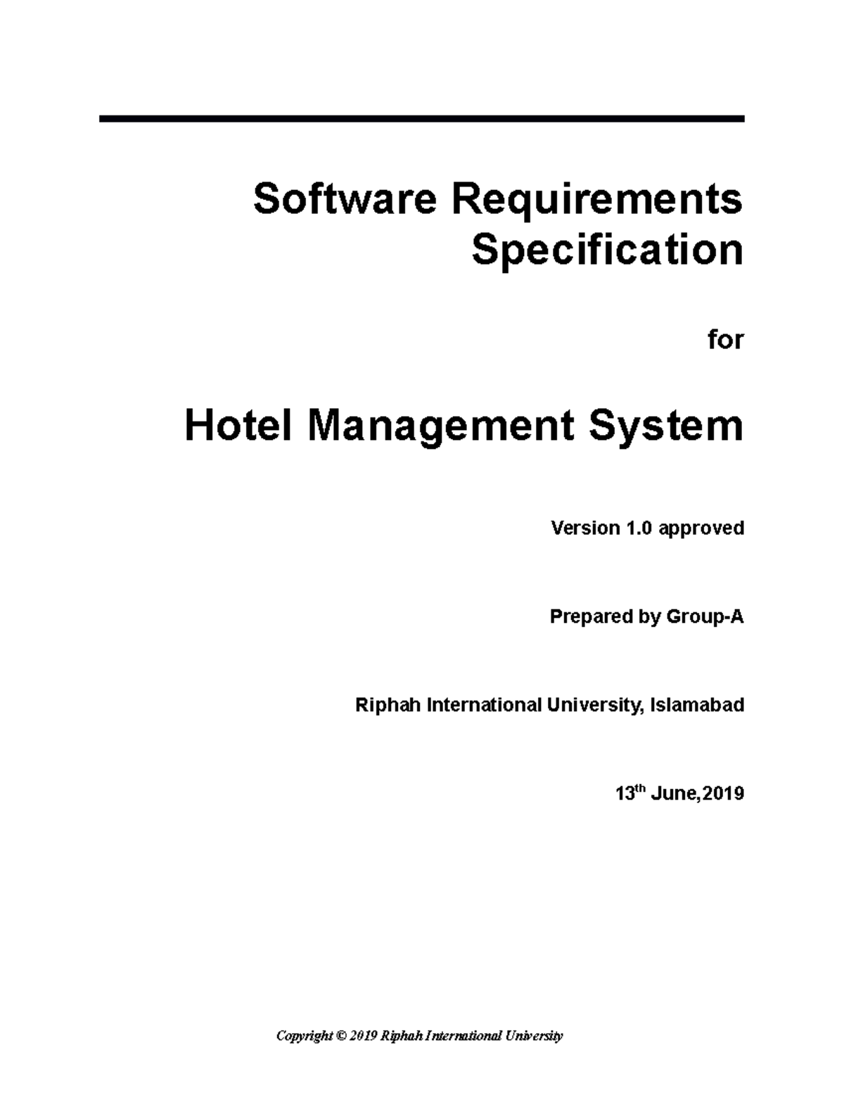 Sample SRS Hotel Management System Software Requirements