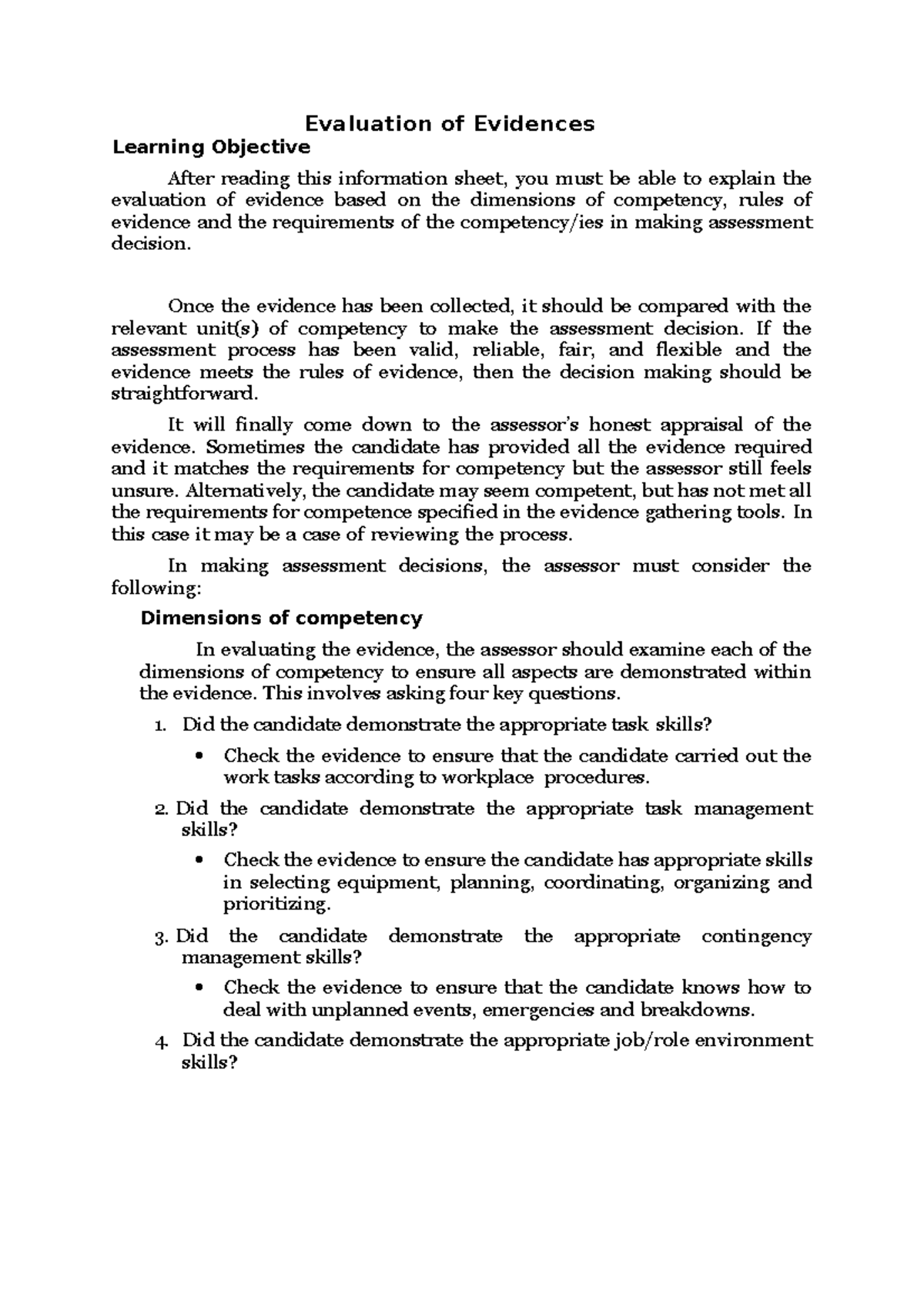 Evaluation of Evidence - Evaluation of Evidences Learning Objective After reading this ...