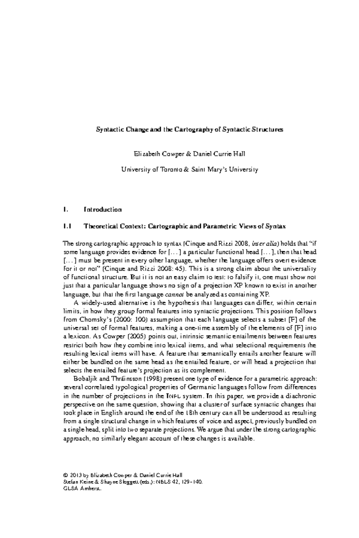 Syntactic Change and the Cartography of Syntactic Structures - .. ] a particular functional head ...