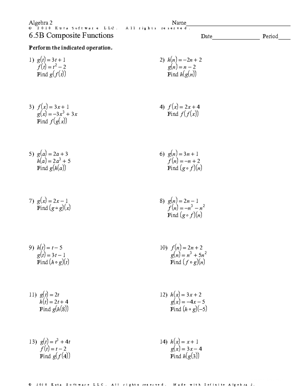6.5B Composite Functions Worksheet - ©N D 2 F 0 t 1 D 8 D _KSuIt_aH ...