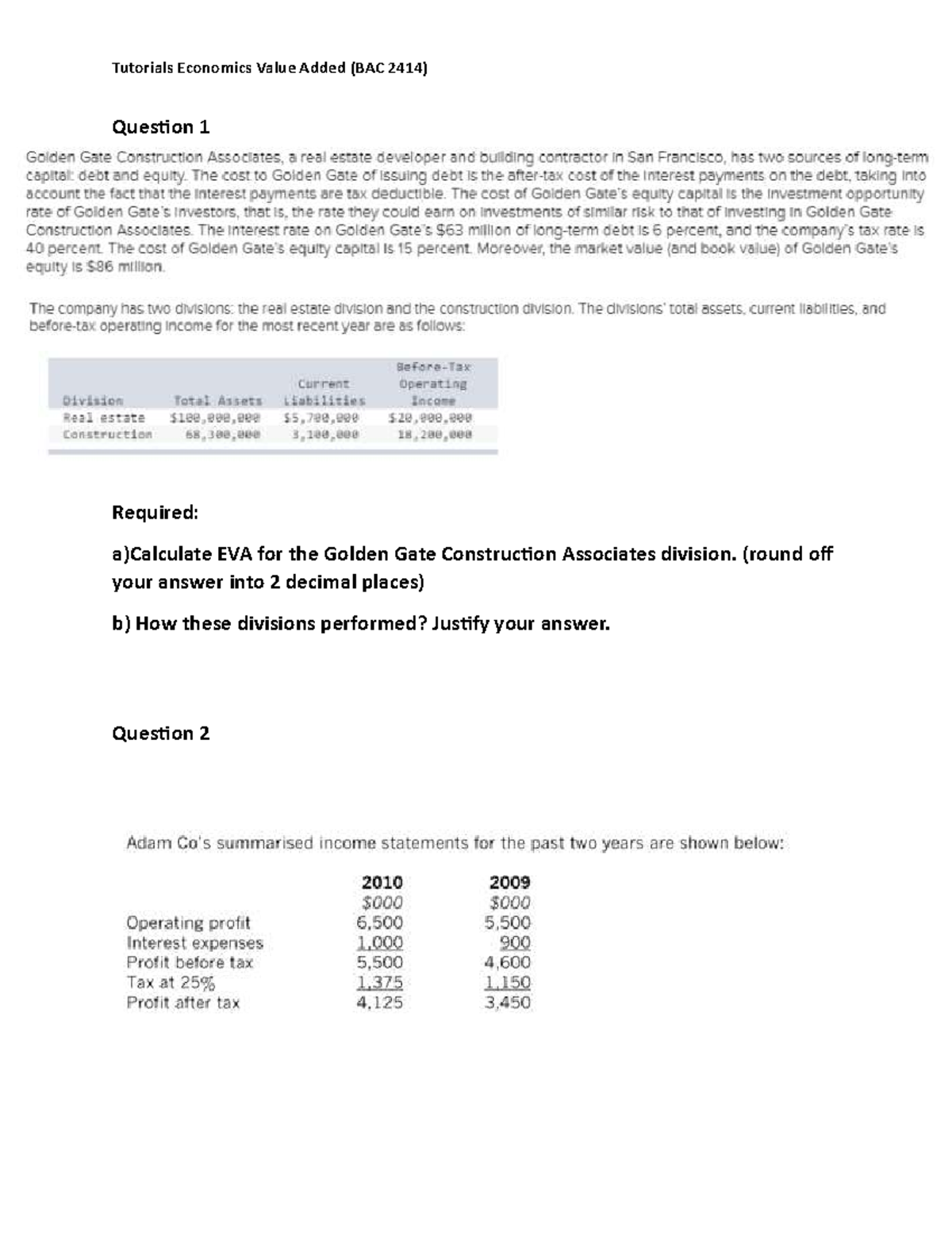 Tutorial EVA - Financial Management - Tutorials Economics Value Added ...