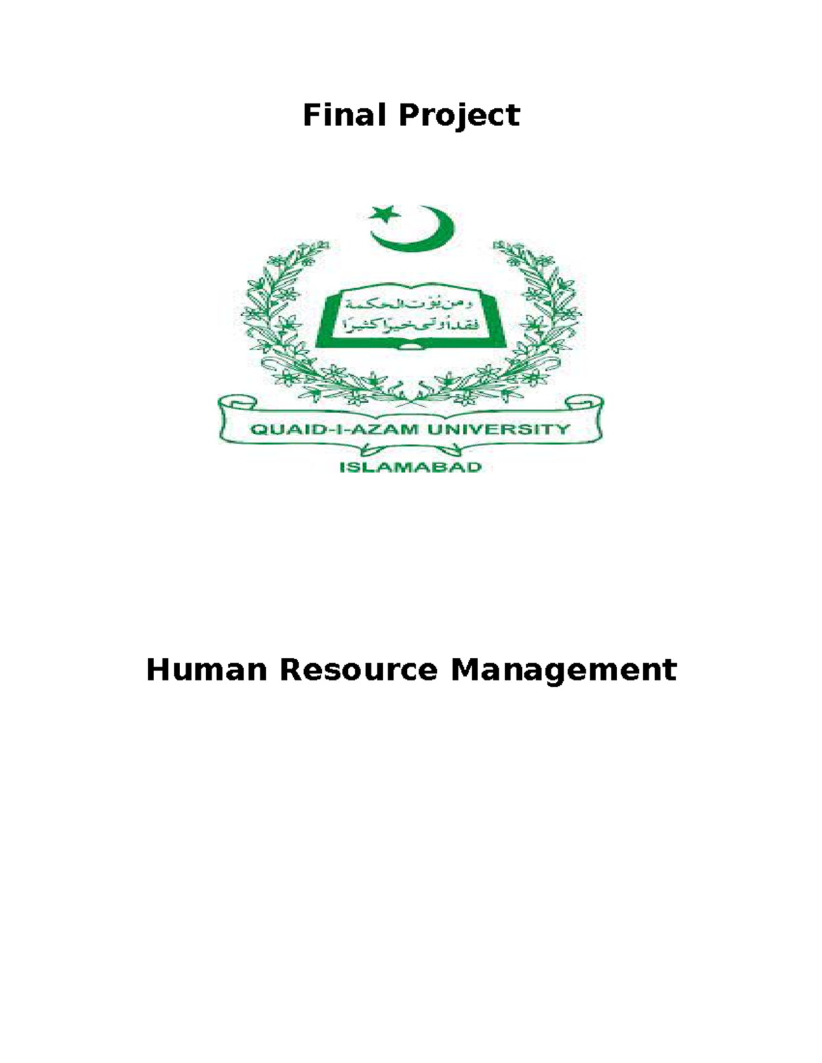 HRM Final project - Final Project Human Resource Management QUAID-I ...