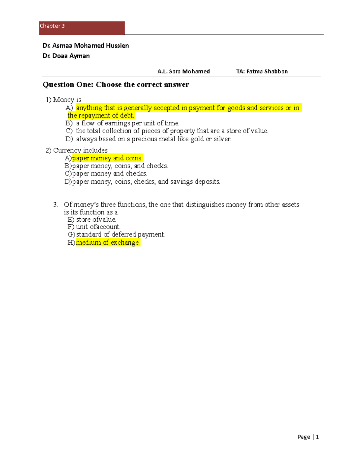 Sheet 2 Model Answer MB - tutorial - Dr. Asmaa Mohamed Hussien Dr. Doaa ...
