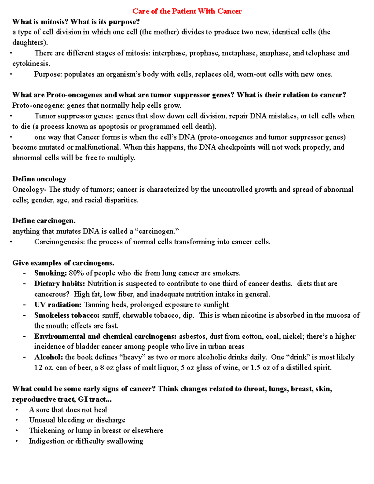 Cancer QUESTIONS - Care of the Patient With Cancer What is mitosis ...