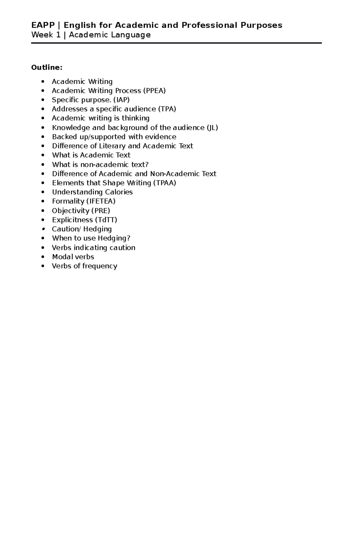 Notes EAPP W1 - Lesson Summary for W1 - Week 1 | Academic Language ...