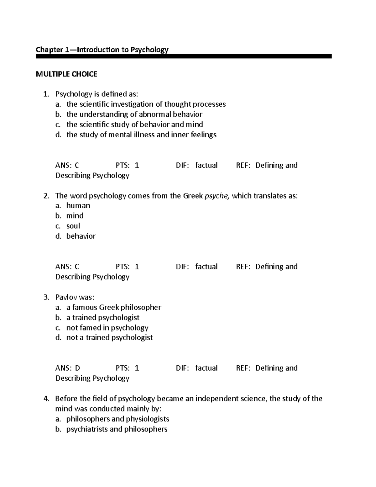 Nairne Psychology 6e TB Chapter 01 - Chapter to Psychology MULTIPLE ...